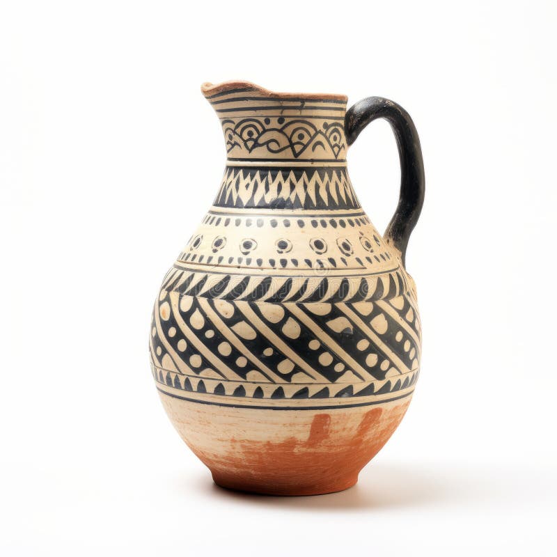 Geometric Clay Pottery Pitcher with Ancient Egyptian Influence Stock ...