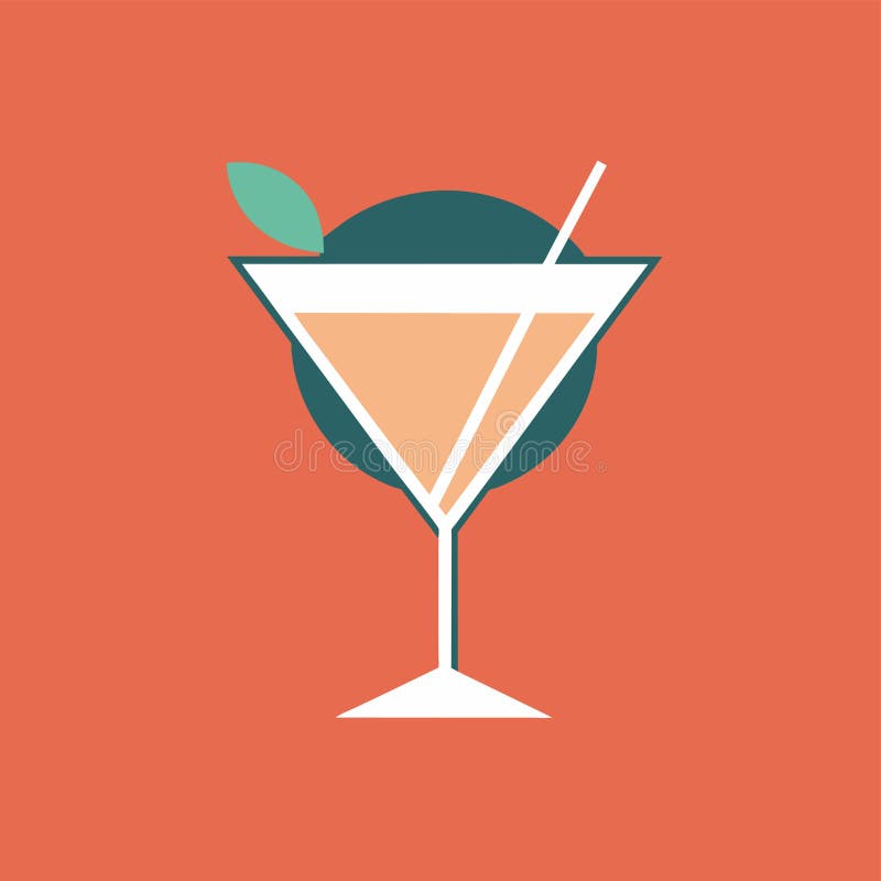 Geometric Cocktail Glass Logo with Green Leaf and Straw, a Clean and ...