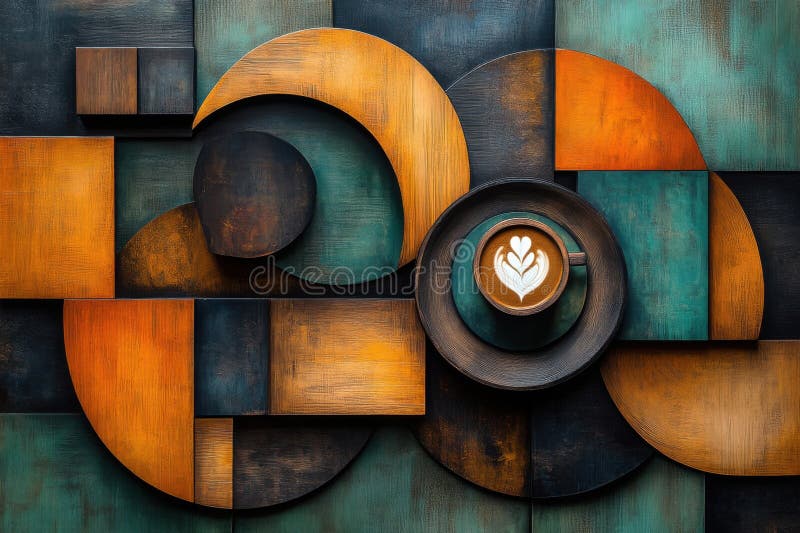 Geometric Coffee Art with Abstract Shapes and Earthy Tones for Interior ...