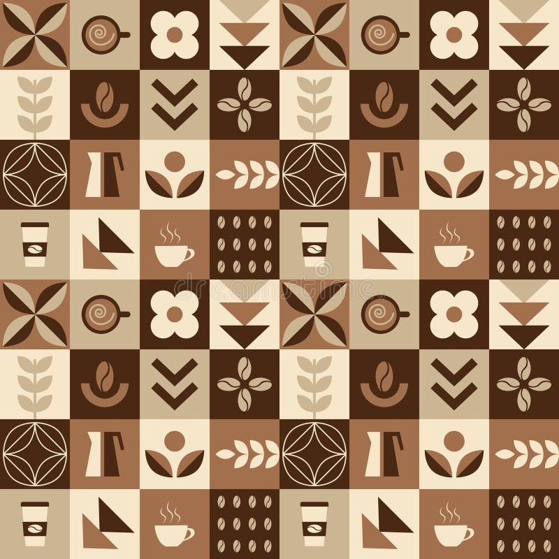 Geometric Coffee Square Pattern. Seamless Abstract Print with Simple ...