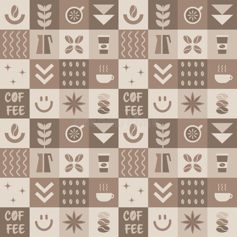Geometric Coffee Square Pattern. Seamless Abstract Print with Simple ...