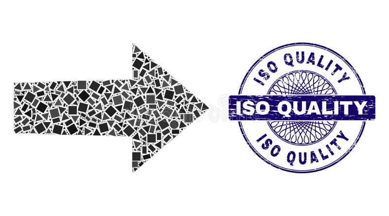 Scratched ISO Quality Stamp Seal and Geometric Arrow Right Mosaic Stock ...
