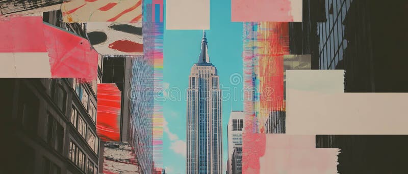 Geometric Collage Featuring a Skyscraper and Stock Market Elements in ...
