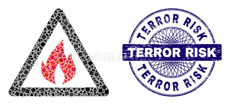 Textured Terror Risk Stamp and Geometric Fire Warning Mosaic Stock ...