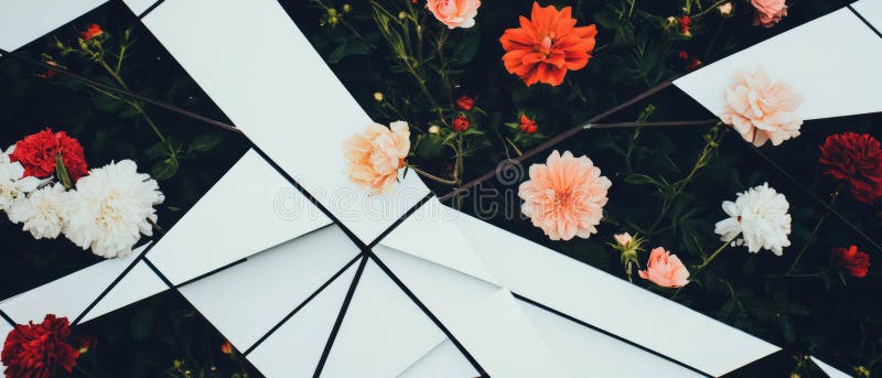 Geometric Collage with Flowers and Interconnected Triangles on a ...