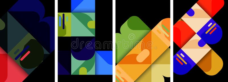 Geometric Colorful Poster Backgrounds with Squares and Circles Stock ...