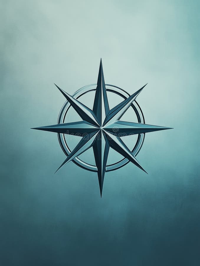 A Geometric Compass Rose Features Sharp Lines and a Central Point, Set ...