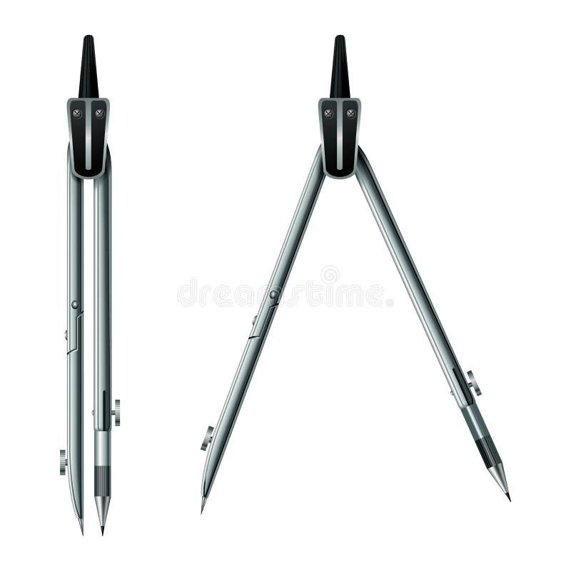 Geometric Compass Set of Opened and Closed. Technical Instrument for ...
