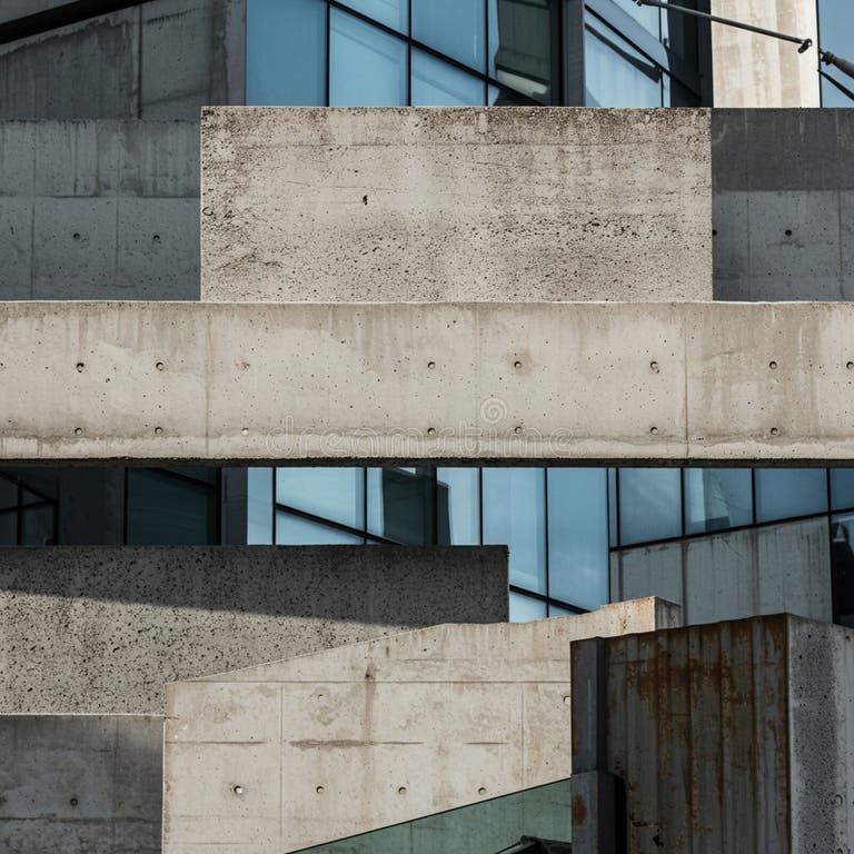 Geometric Composition of Concrete Structures and Glass Windows. the ...