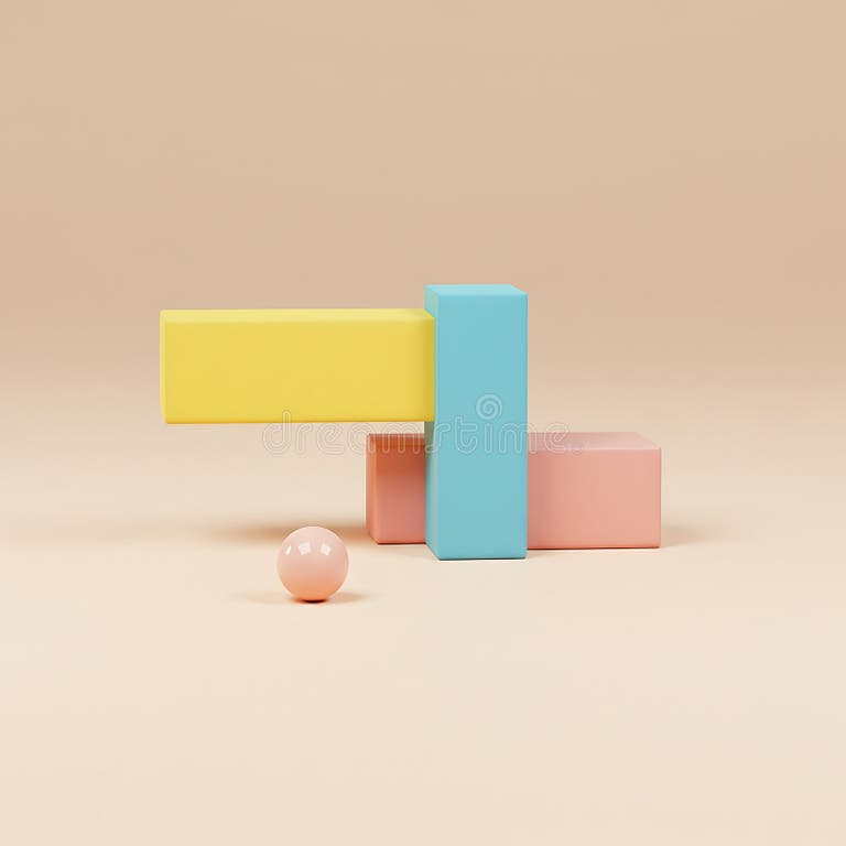 Geometric Composition Features Three Rectangular Blocks and a Sphere on ...
