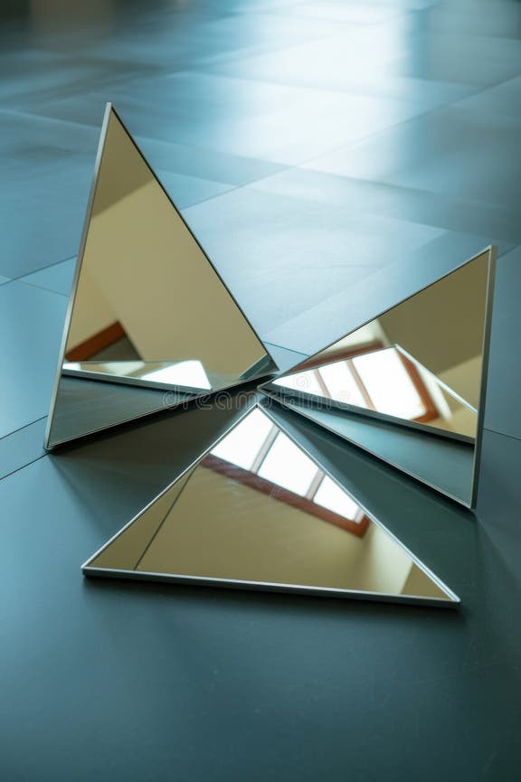 Geometric Composition Featuring Arranged Triangular Mirrors Reflecting ...
