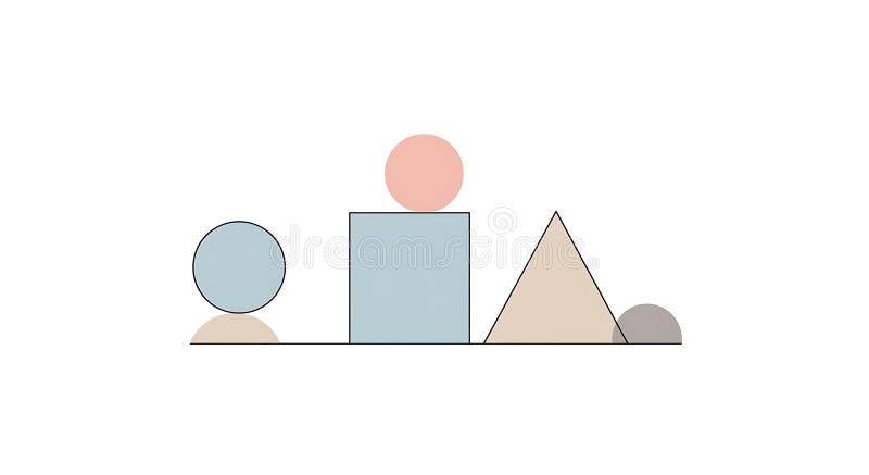 Geometric Composition Featuring a Gray-blue Circle, a Pink Sphere Atop ...