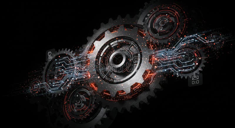 Geometric Composition Featuring Large Interconnected Gears in Metallic ...