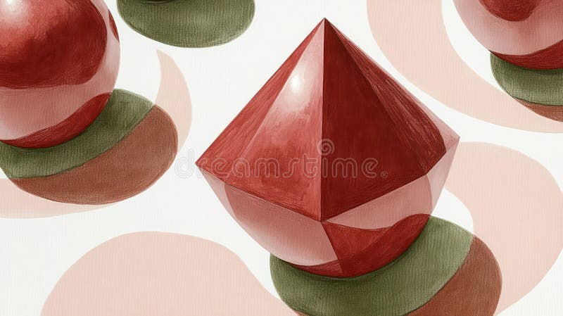 A Geometric Composition Featuring a Red Pyramid and Spheres on a Soft ...