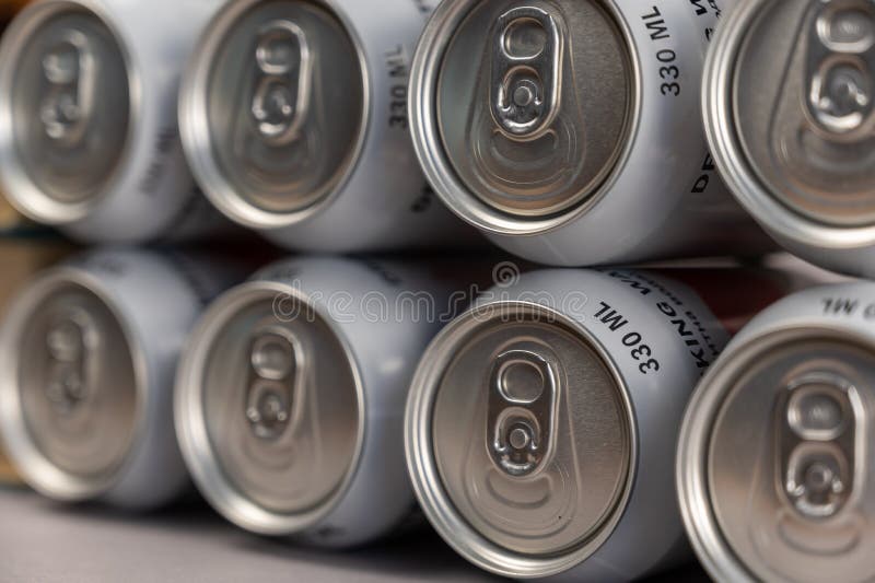 Geometric Composition of Full Tin Cans. Drinking Water in Silver ...