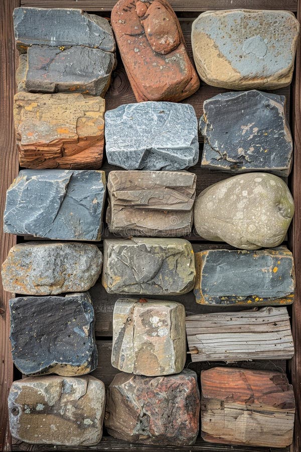 Geometric Composition of Stone, Concrete, and Timber Bricks Stock ...