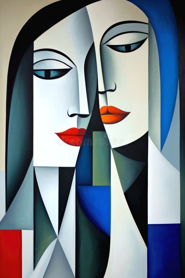 Geometric Composition of Stylized Beautiful Women, AI Generated Stock ...