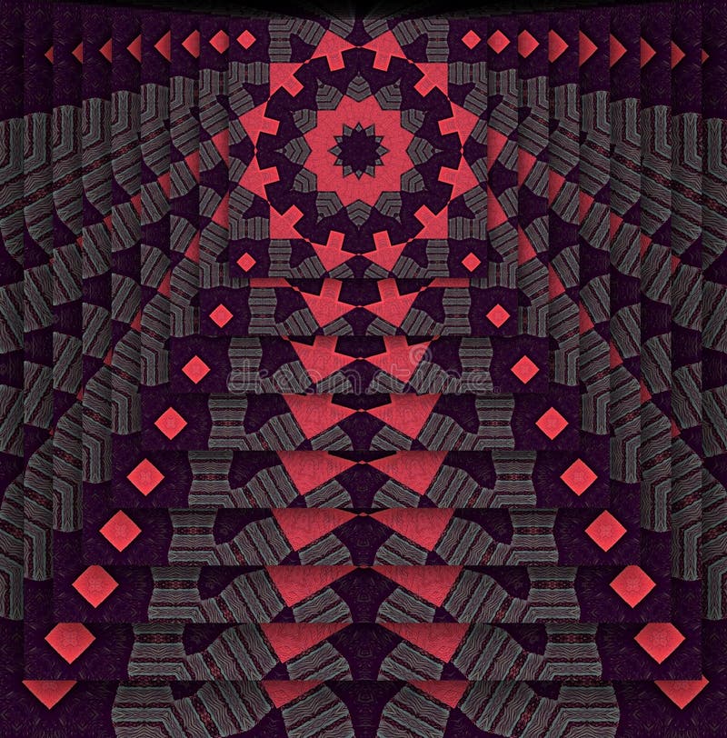 Geometric Concentric Square Dull Grey and Red Shapes on Black ...