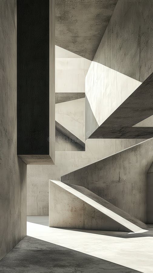 Geometric Concrete Architecture with Dramatic Lighting Stock Image ...