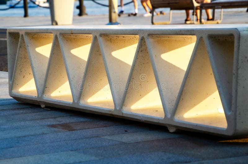 Geometric Concrete Bench Illuminated by Warm Sunlight Stock Image ...