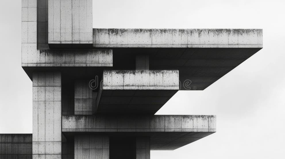 Geometric Concrete Building Structure in Monochrome Stock Illustration ...
