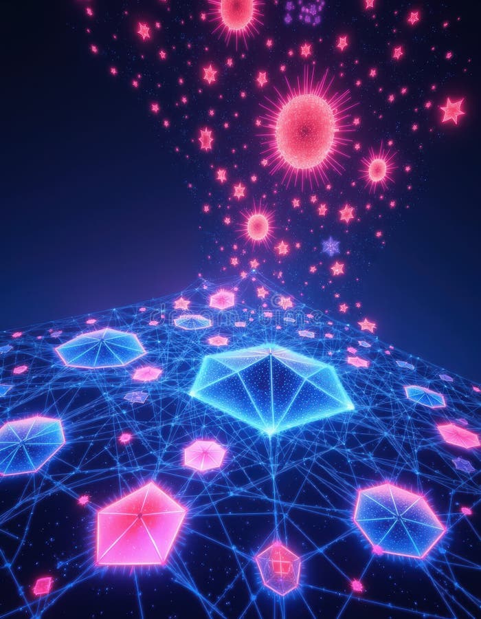 Geometric Constellation of Glowing Neon Stars in Vibrant Colors Stock ...