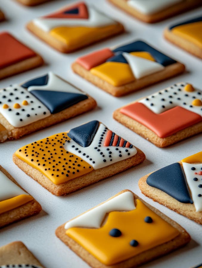 Geometric Cookies Colorful Abstract Icing Patterns Stock Photos - Free ...