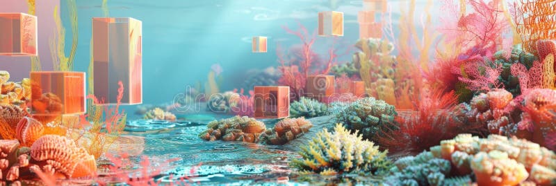 A Geometric Coral Reef in a Surreal Setting with Cubes Cylinders and ...