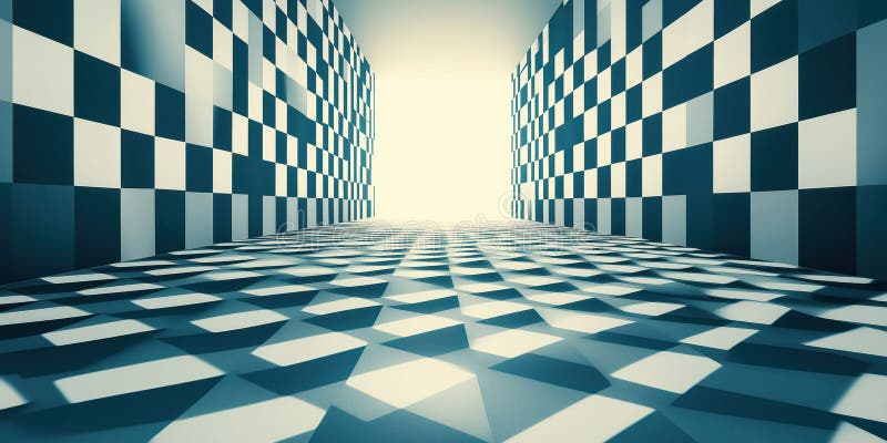 Geometric Corridor with Checkered Pattern and Optical Illusion Effect ...