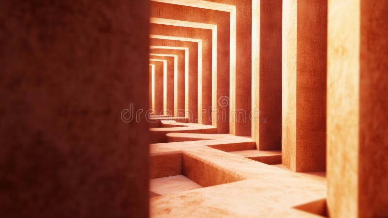 Geometric Corridor with Warm Tones Creates an Illusion of Infinite ...