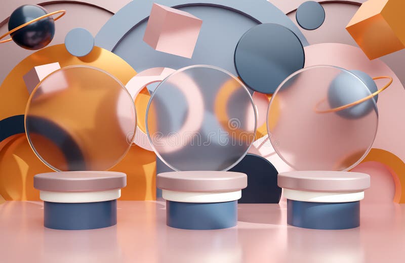 Geometric Cream Space with Glass Morphism 3d Realistic Illustration ...