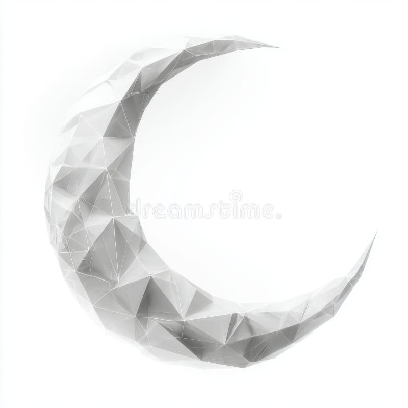 Geometric Crescent Moon Low Poly White and Gray Abstract Illustration Stock Illustration ...