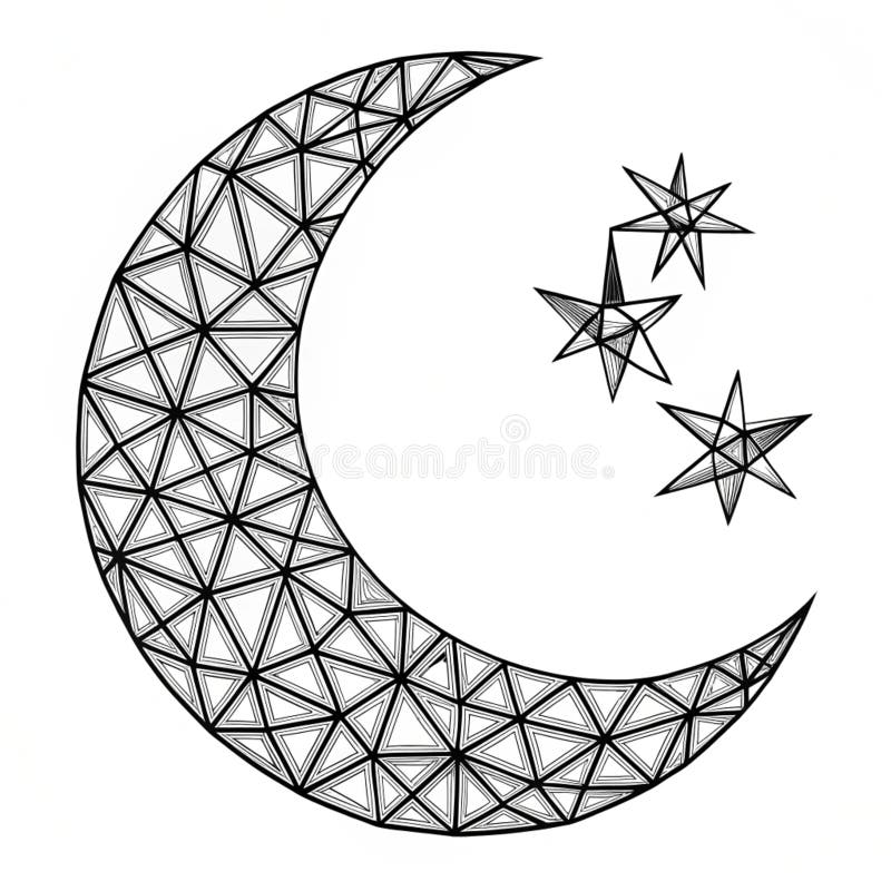 Geometric Crescent Moon and Stars Stock Illustration - Illustration of ...