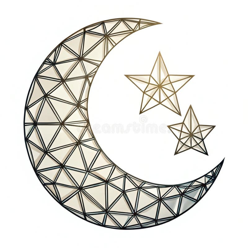 Geometric Crescent Moon and Stars Stock Illustration - Illustration of ...