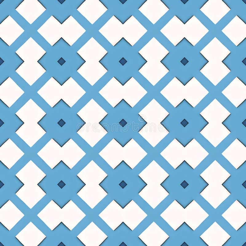Geometric Cross and Square Pattern in Blue and White Stock Illustration ...