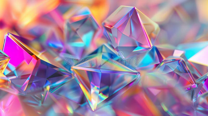 Geometric Crystal Background with Iridescent Texture and Faceted Gem in ...