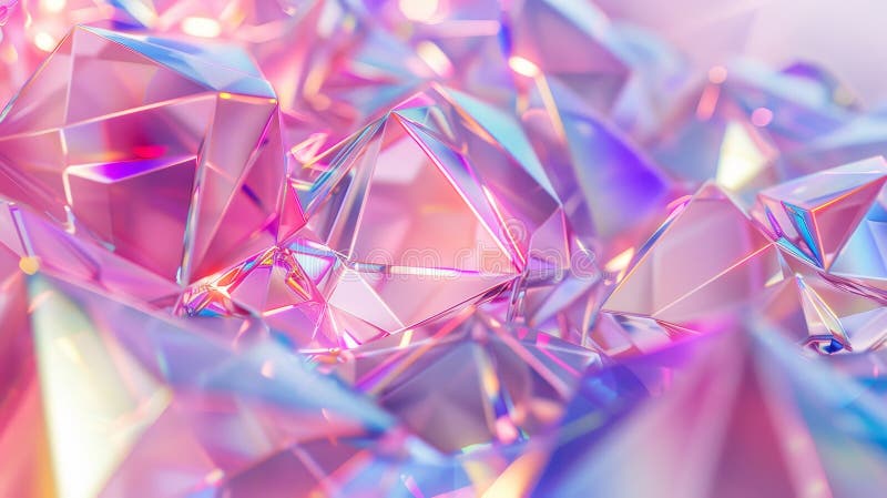 Geometric Crystal Background with Iridescent Texture and Faceted Gem ...