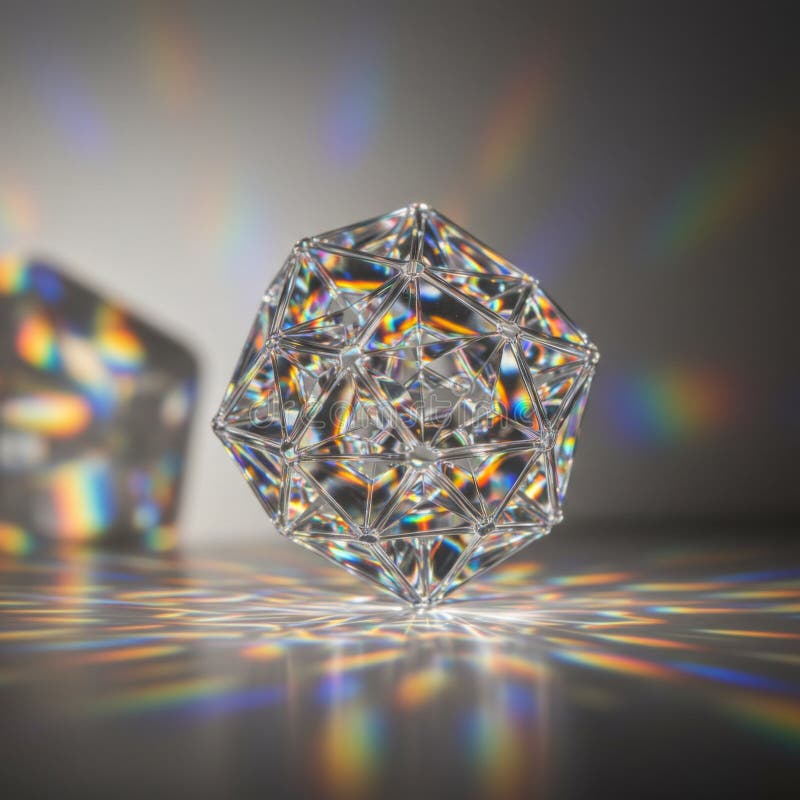 Geometric Crystal Prism Sculpture with Rainbow Reflections Stock ...