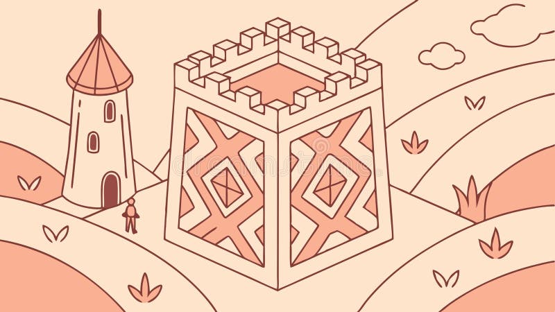 Geometric Cube Castle Wall Vector, Abstract Fortification Art, Vector ...