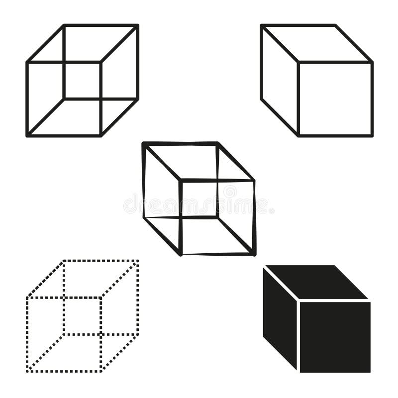 Geometric Cube Icons. Outline and Solid Variations. Abstract Vector ...