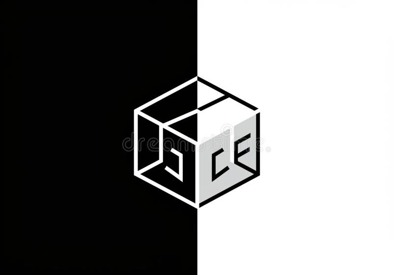 Geometric Cube Logo on a Vertically Split Black-and-white Background. the Cube S Stock ...