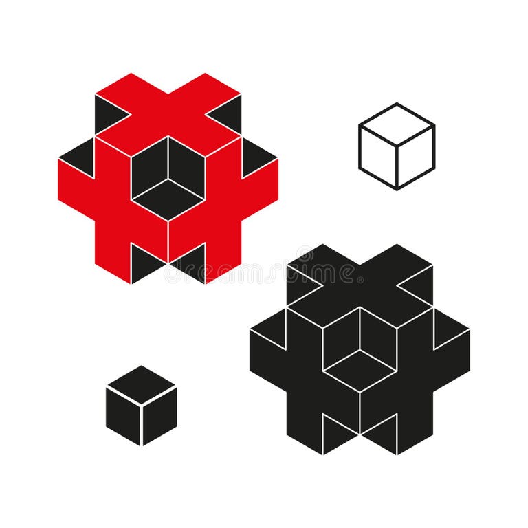 Geometric Cube Pattern. Isometric Vector Shapes. Abstract 3D Blocks. Red and Black Design Stock ...