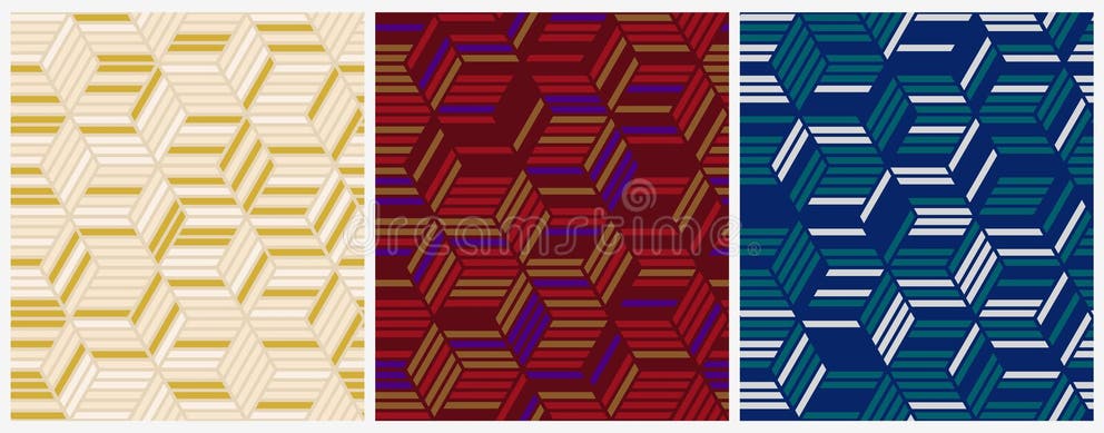Geometric Cube Pattern Set. Modern Seamless Abstract Backgrounds Stock ...