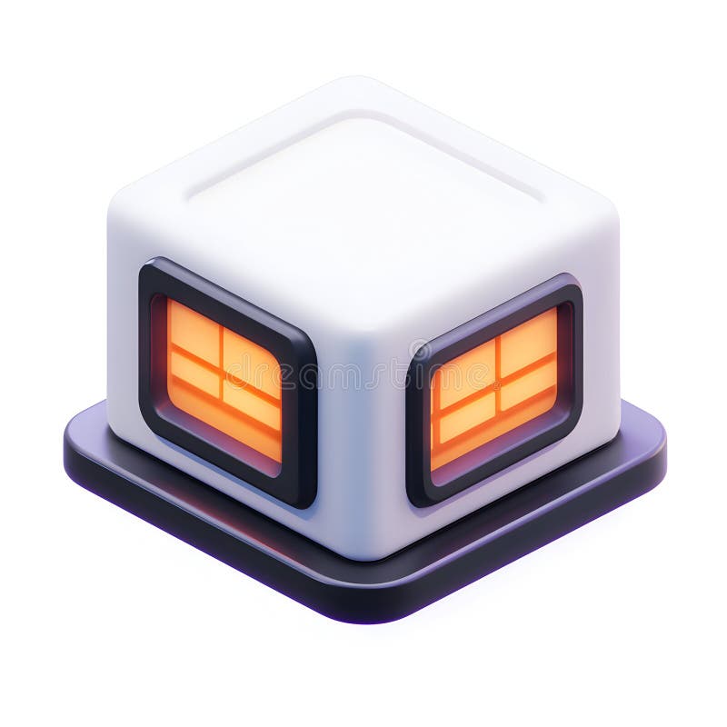 Geometric Cube Structure with Illuminated Windows Stock Photo - Image ...