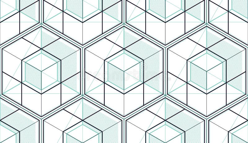 Geometric Cubes Abstract Seamless Pattern, 3d Vector Background ...