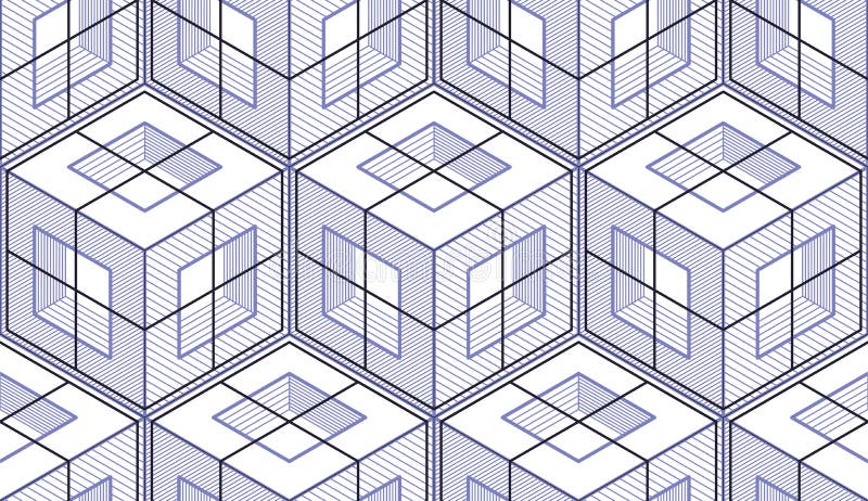 Geometric Cubes Abstract Seamless Pattern, 3d Vector Background ...