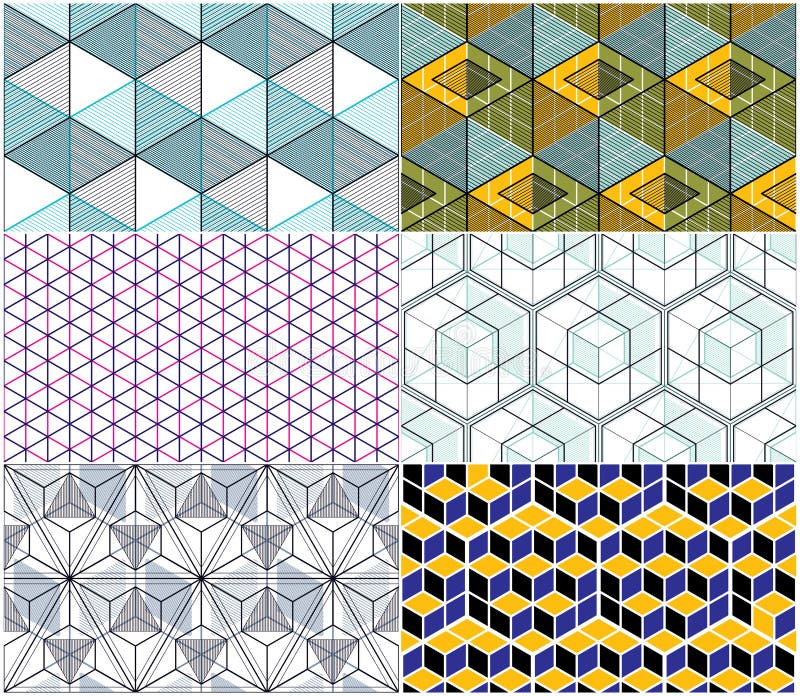 Geometric Cubes Abstract Seamless Patterns Set, 3d Vector Backgrounds ...