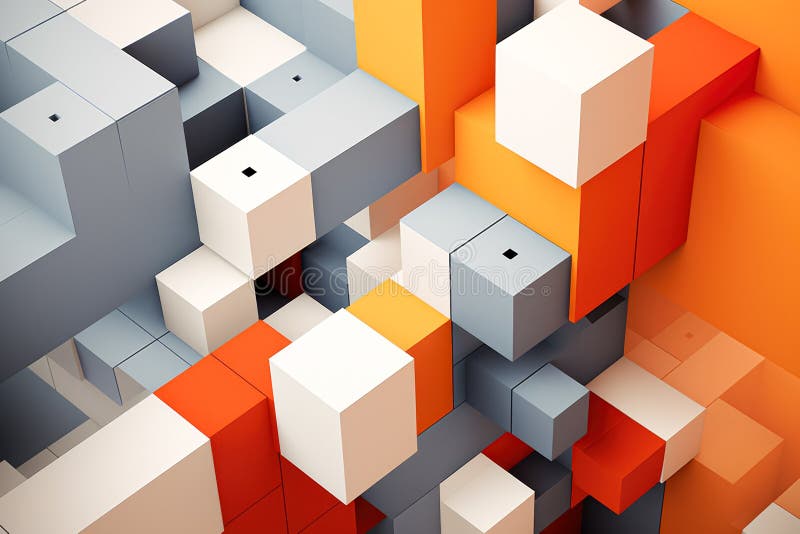 Geometric Cubes in Grey and Orange Background Stock Illustration ...