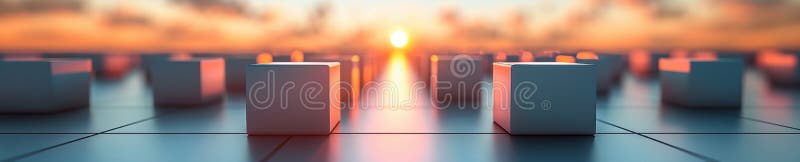 Geometric Cubes in a Sunset Perspective. a Breathtaking Abstract ...