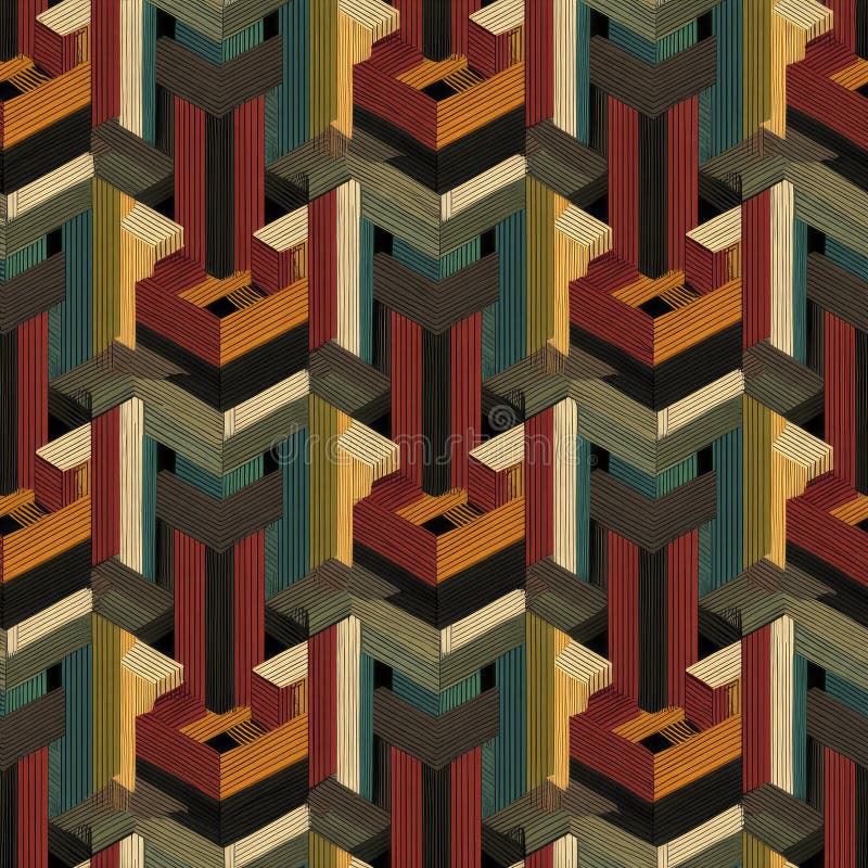 Geometric Cubist Interlocking Blocks: a Retro-Modern Textile Design ...